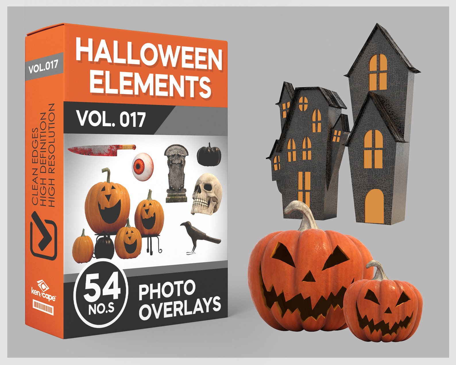 54 Halloween Elements Photo Overlays for Photoshop, Halloween, Pumpkin ...