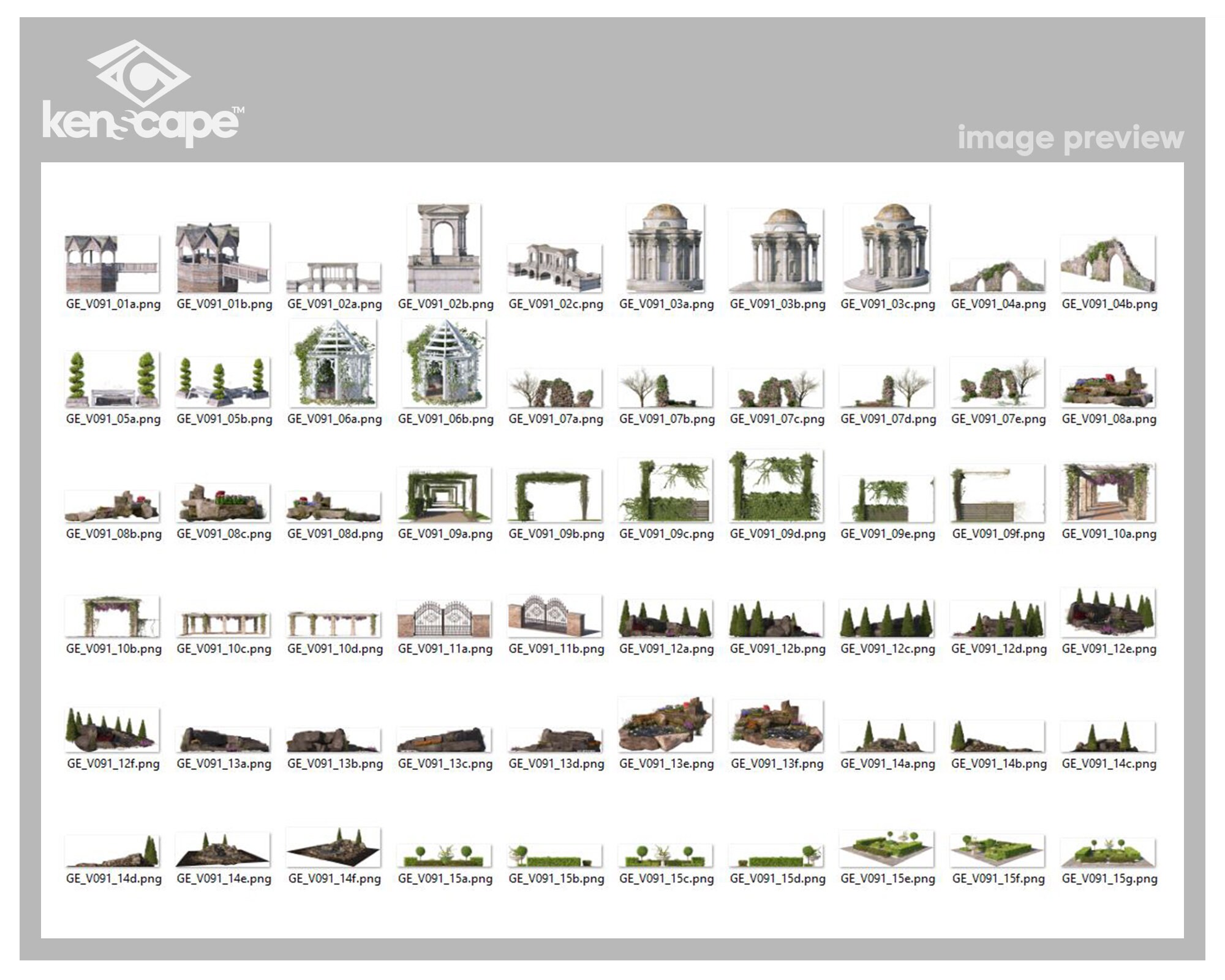 60 Garden Element Overlays, Garden Sculptures, Ornamental Shrubs, Water ...
