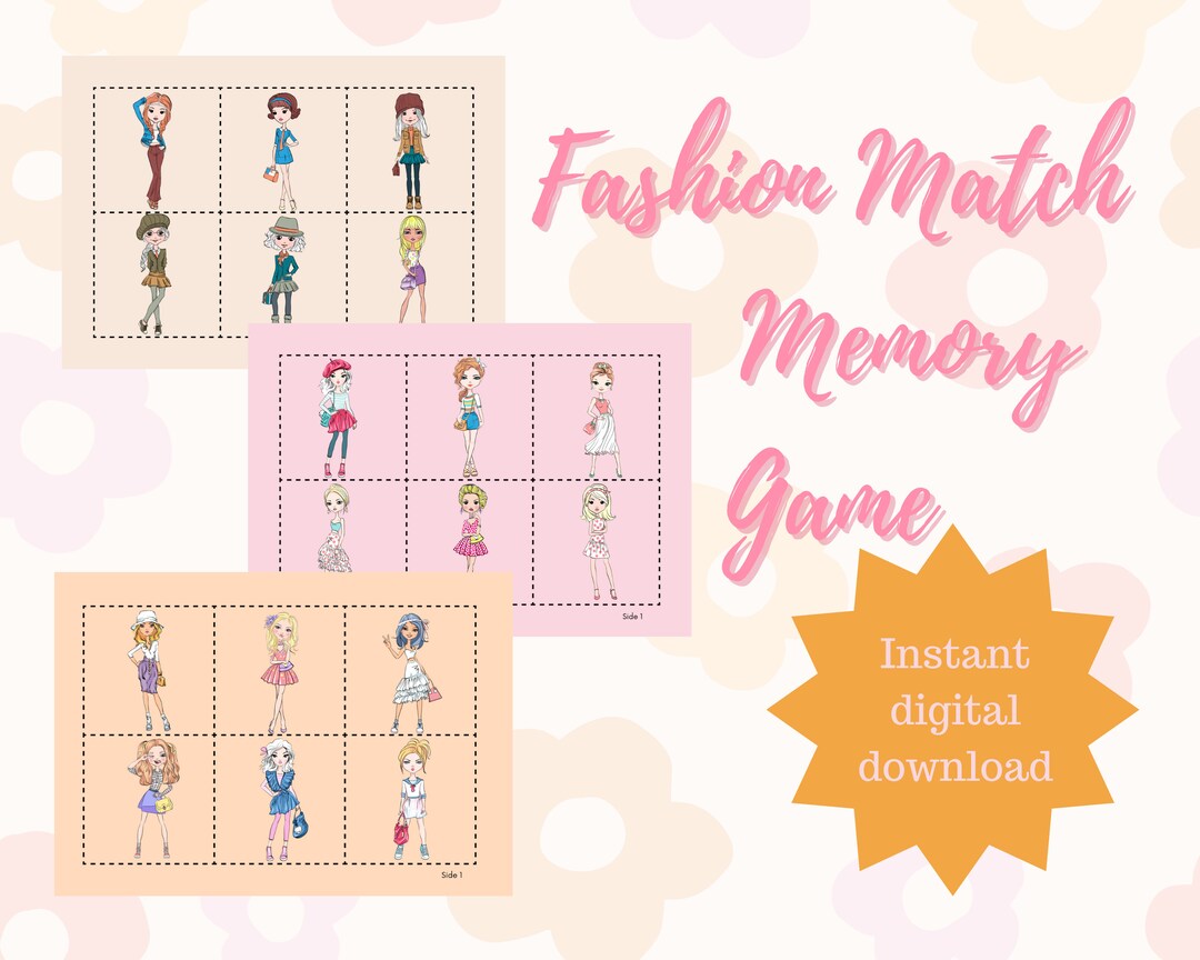 Memory Game Printable Matching Card Game Fashion Match Game - Etsy