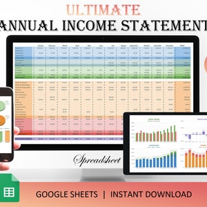 Annual Income Statement Spreadsheet | Budget Template | Financial ...