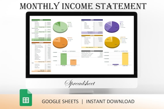 Monthly Income Statement Spreadsheet Budget Template - Etsy