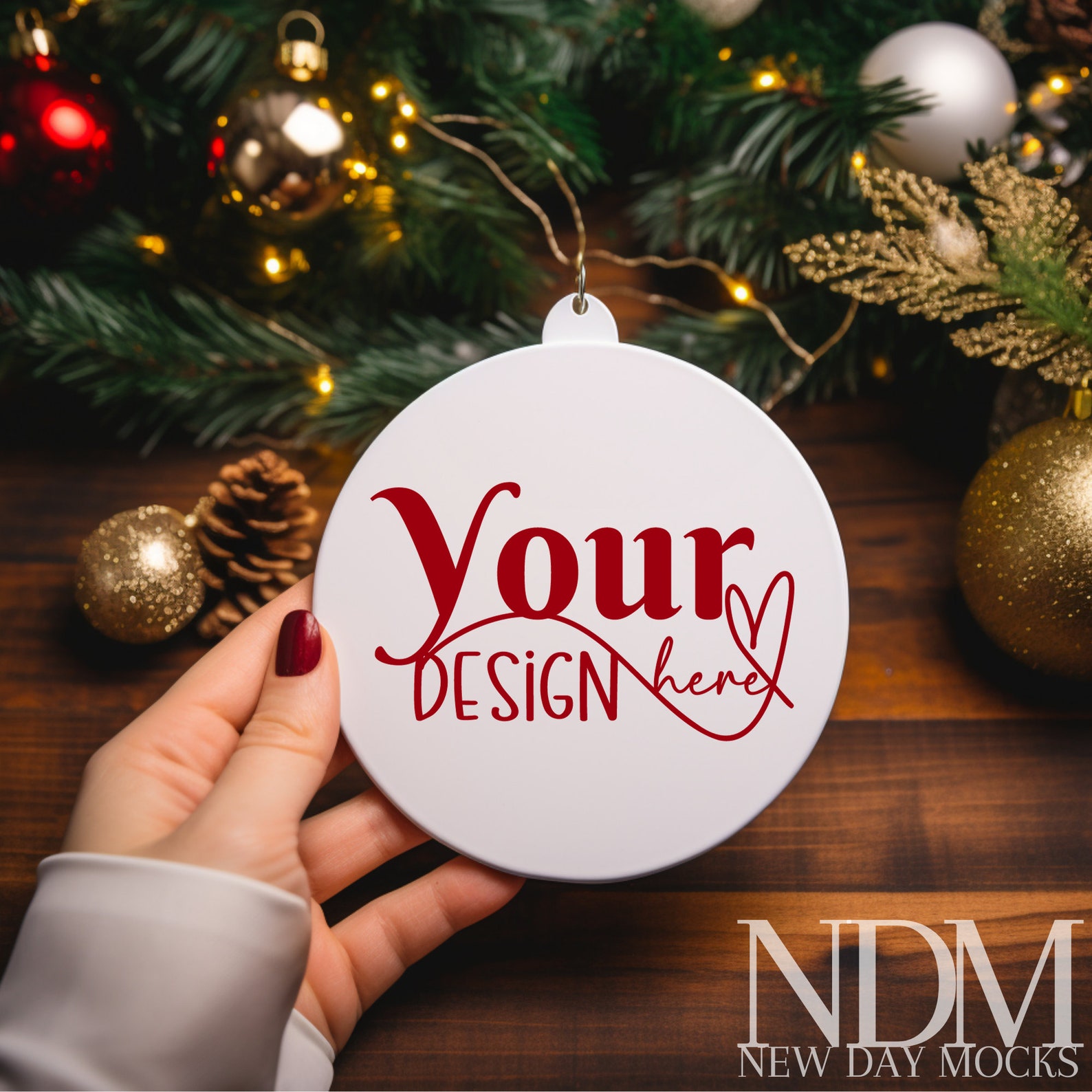 Christmas Mockup Blank White Round Ceramic Christmas Ornament Mockup ...