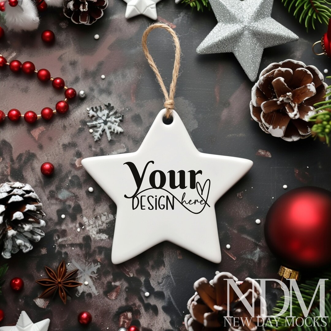 Ornament Mockup Ceramic Star Mockup Blank White Star Ceramic Christmas ...