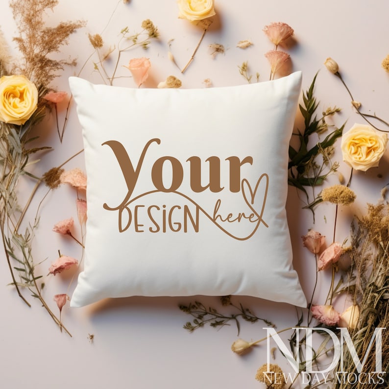White Cushion Mockup. Spring Flowers Mockup. Throw Pillow Mockup Easter ...