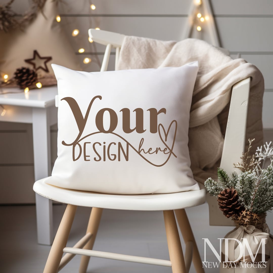 Christmas White Cushion Mockup. Throw Pillow Mockup Christmas Mock up ...