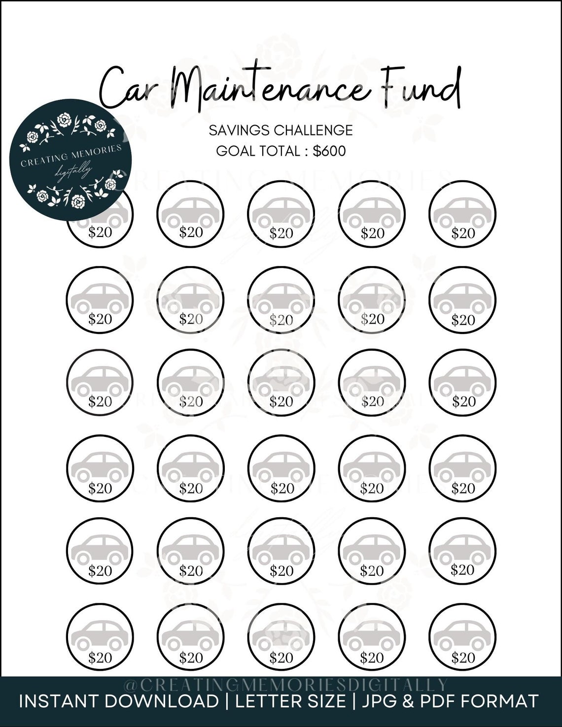 Car Maintenance Fund, Saving Challenge, Printable,planner, Sinking Fund ...