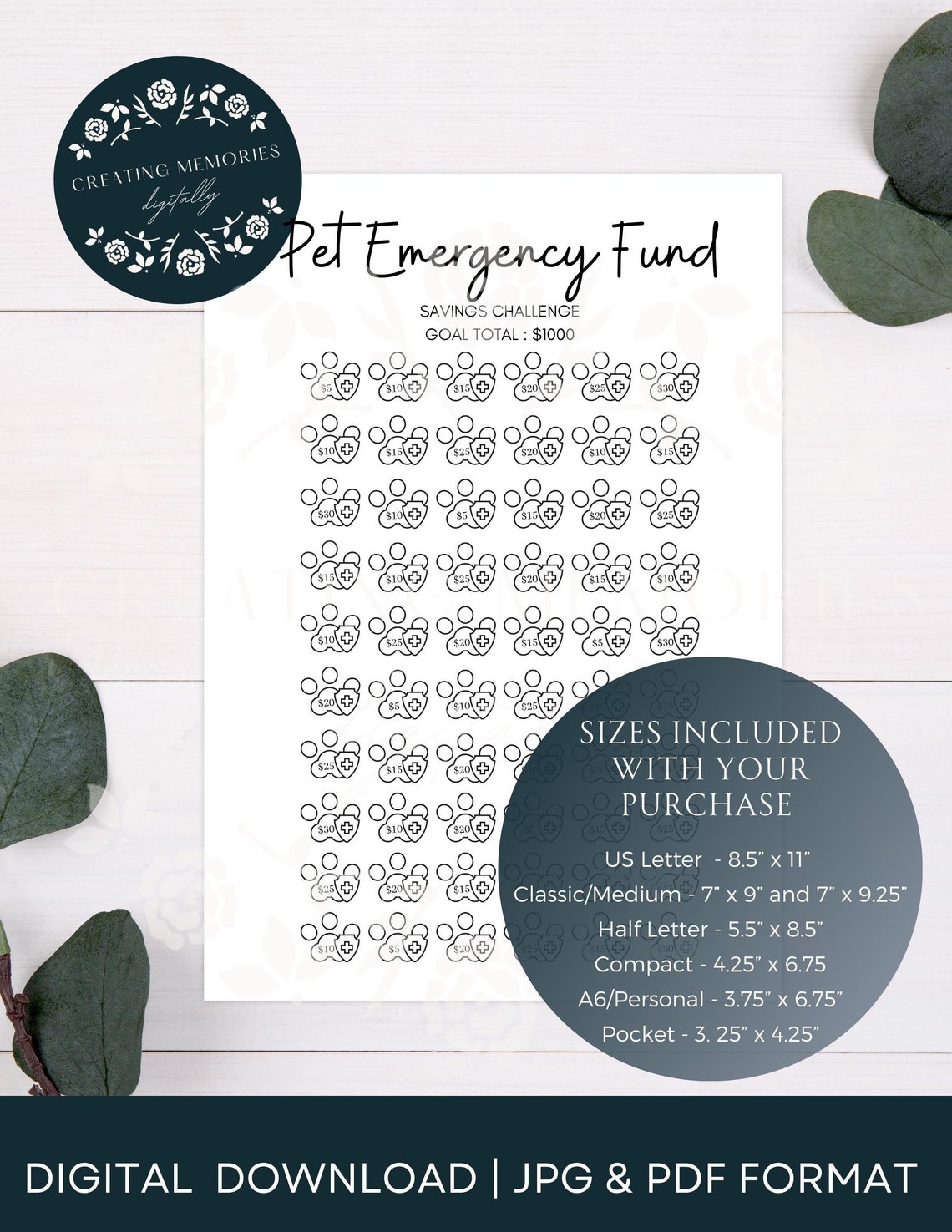 Pet Emergency Fund Saving Challenge Sinking Fund Deft Free - Etsy