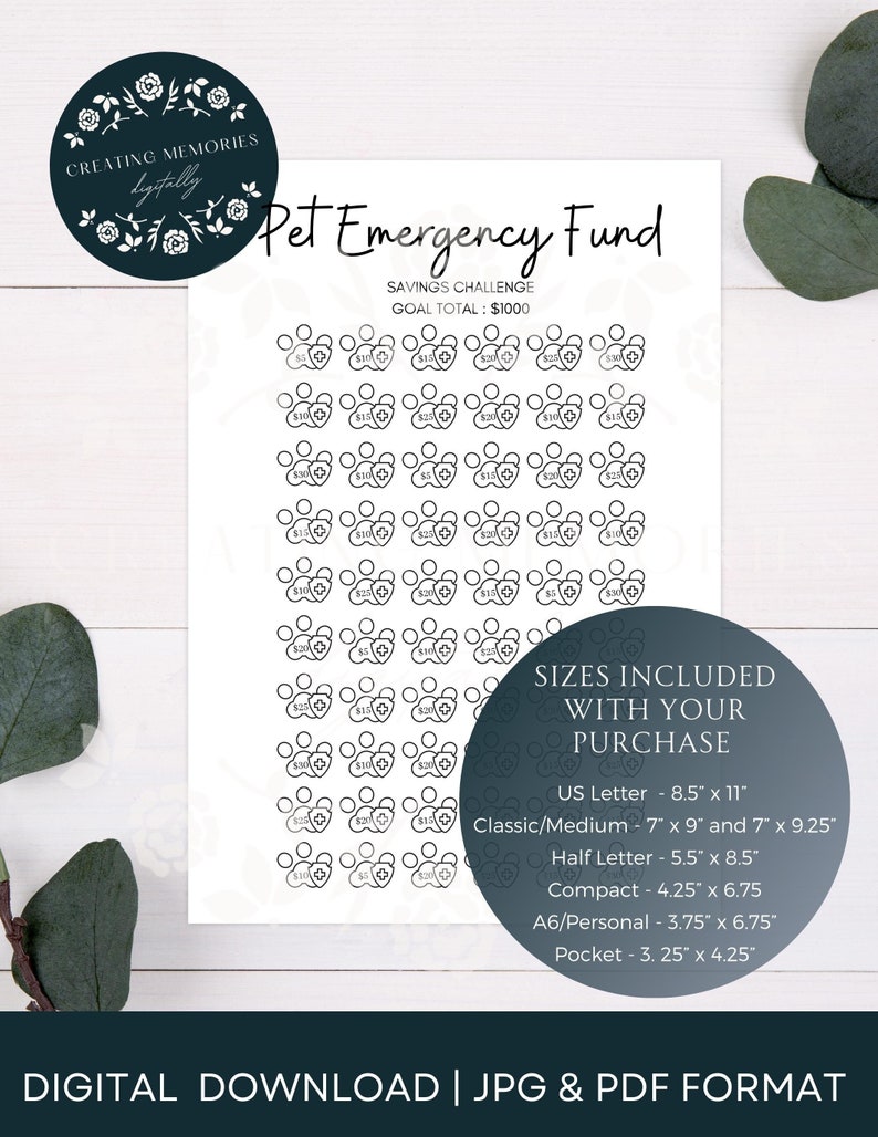Pet Emergency Fund Saving Challenge Sinking Fund Deft Free - Etsy