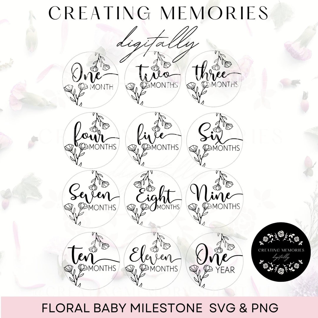 Beautiful Floral Baby Rounds Svg, Baby Milestone Rounds SVG, Baby ...