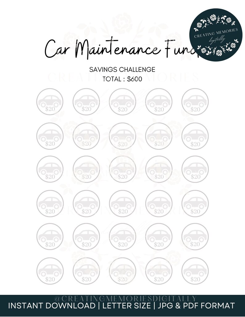 Car Maintenance Fund Saving Challenge Printableplanner - Etsy