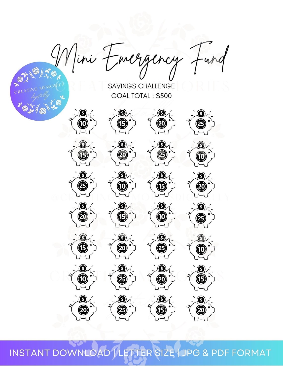 Mini Emergency Fund, Savings Challenge, Printable Emergency Fund ...