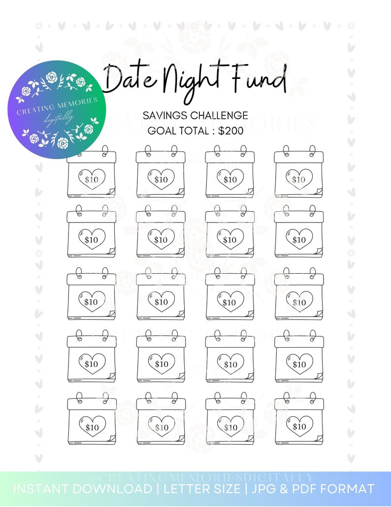 Printable Date Night Fund | Saving Challenge | Instant Download ...