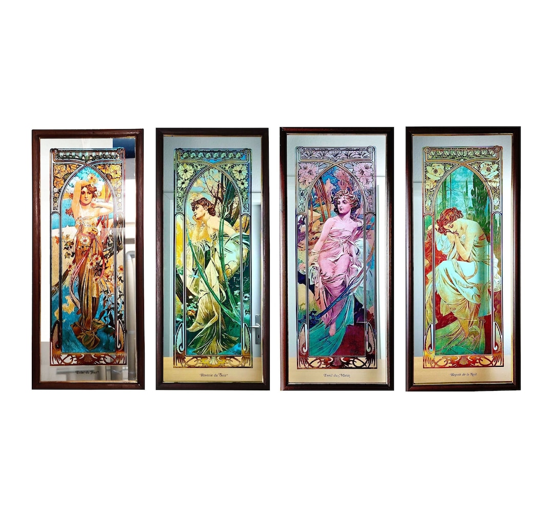 Alphonse Mucha, Set of 4 Wall Mirrors, Times of Day, Art Nouveau - Etsy