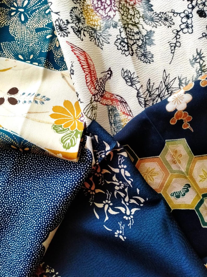 Assorted Silk off Cuts From Vintage Kimonos - Perfect for Small Craft Projects, Lot of 5 ...