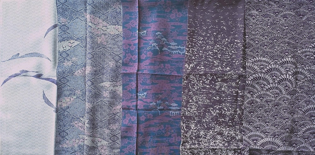 LARGE 5 Pieces of Silk Kimono Fabric Bundle, Kimono Fabric Scrap Pack ...