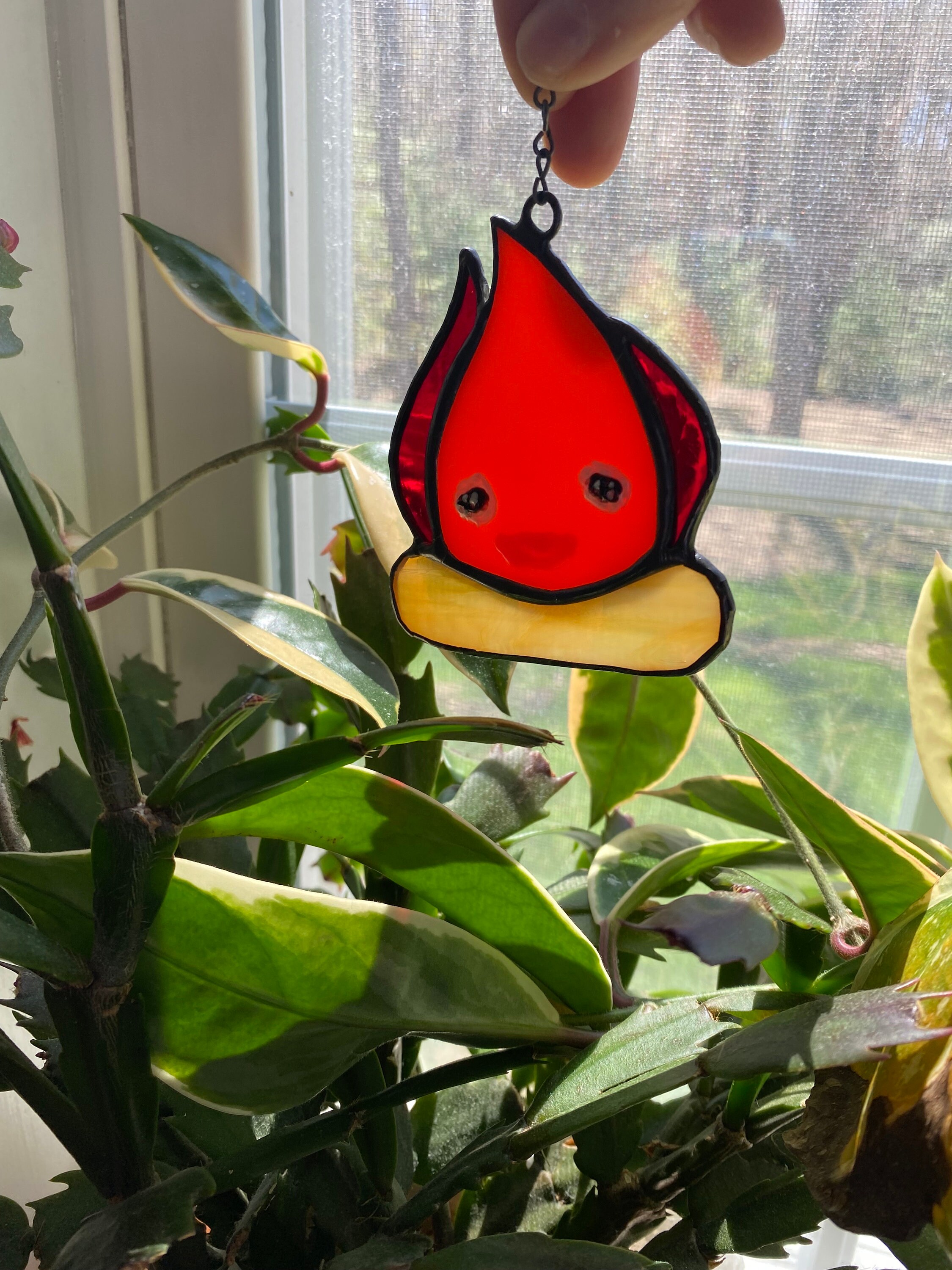 Little Flame Calcifer Inspired Stained Glass Suncatcher Charm - Etsy