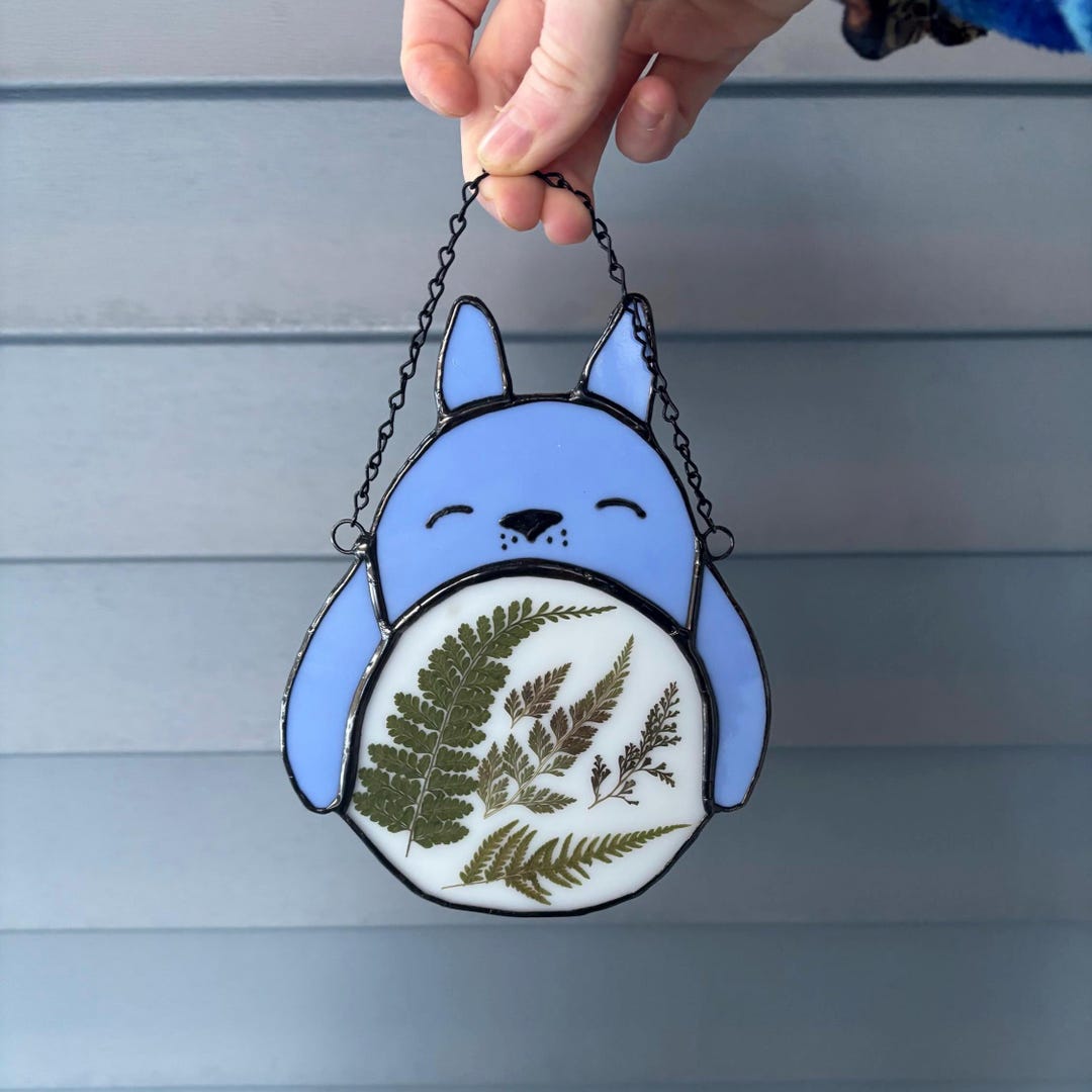 Pressed Flower Totoro Inspired Anime Stained Glass Suncatcher - Etsy