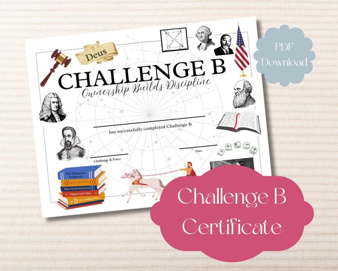 Challenge B Completion Certificate: Printable End of Year Award (PDF ...