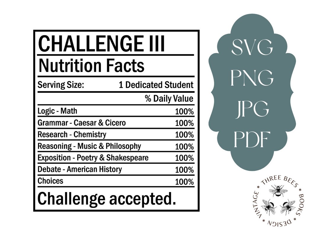 Challenge III Nutrition Facts SVG - Challenge 3 Director Gift ...