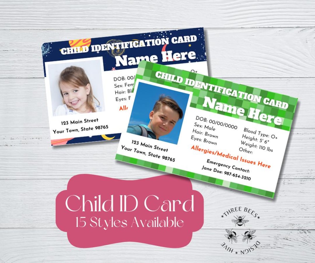 Custom Child ID, Personalized ID Card, Kids ID Card, Child Safety Card ...