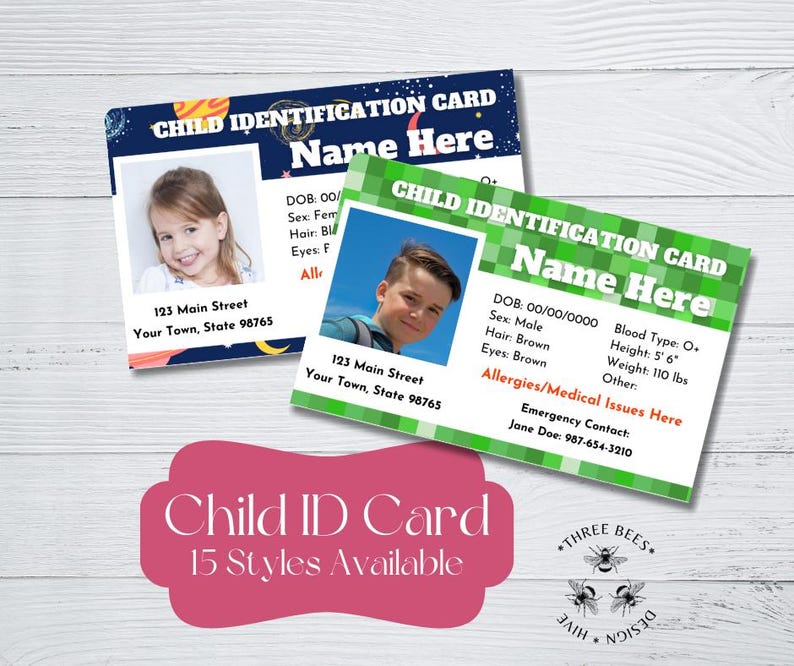 Custom Child ID, Personalized ID Card, Kids ID Card, Child Safety Card ...