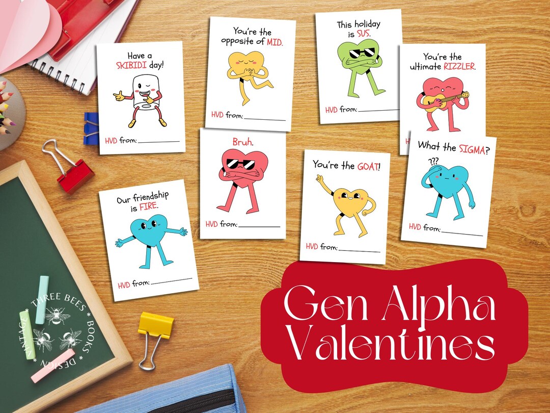 Printable Gen Alpha Valentines, Sigma Valentines, Classroom Valentines ...