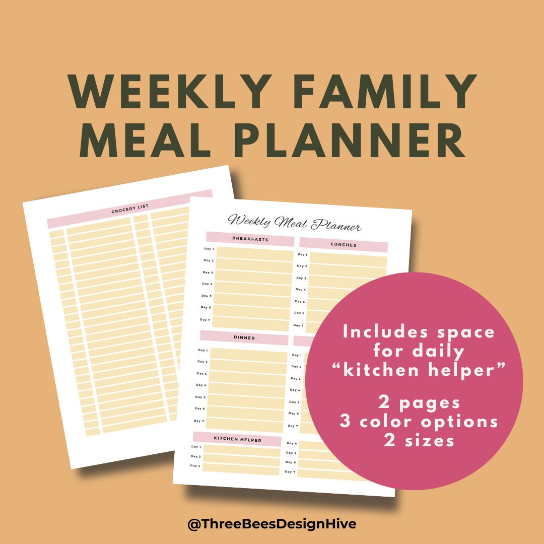 Weekly Family Meal Planner, Weekly Meal Planner and Grocery List ...