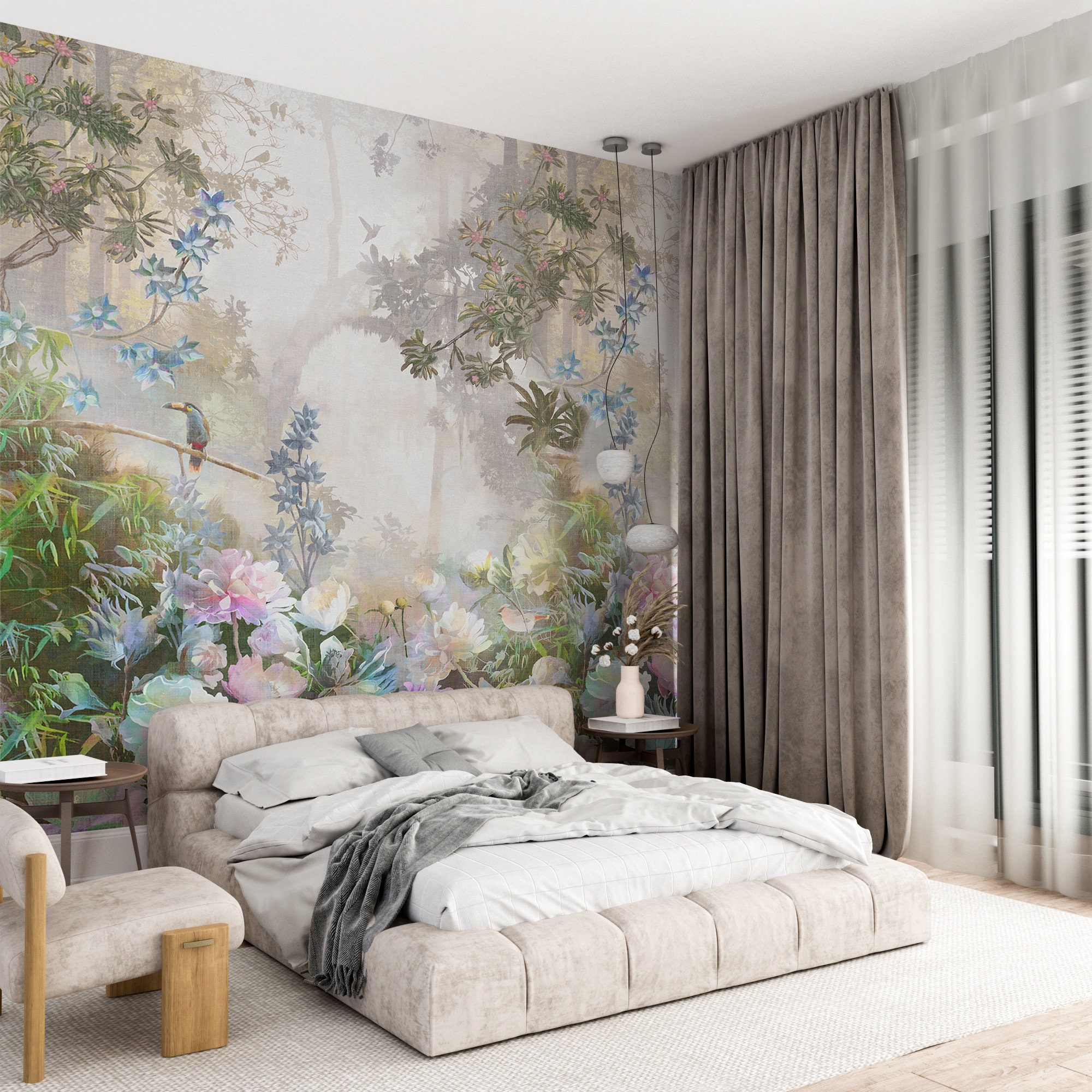 Watercolor Flowers Custom Murals Charming Classy Wallpaper - Etsy