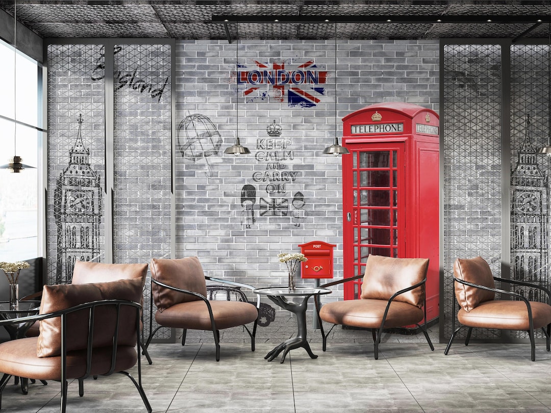 Phone Box Street Custom Mural Wallpaper, Photo Wallpaper Bar Cafe ...
