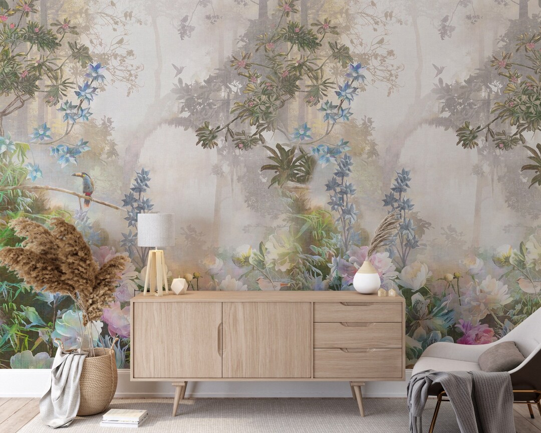 Watercolor Flowers Custom Murals Charming Classy Wallpaper - Etsy