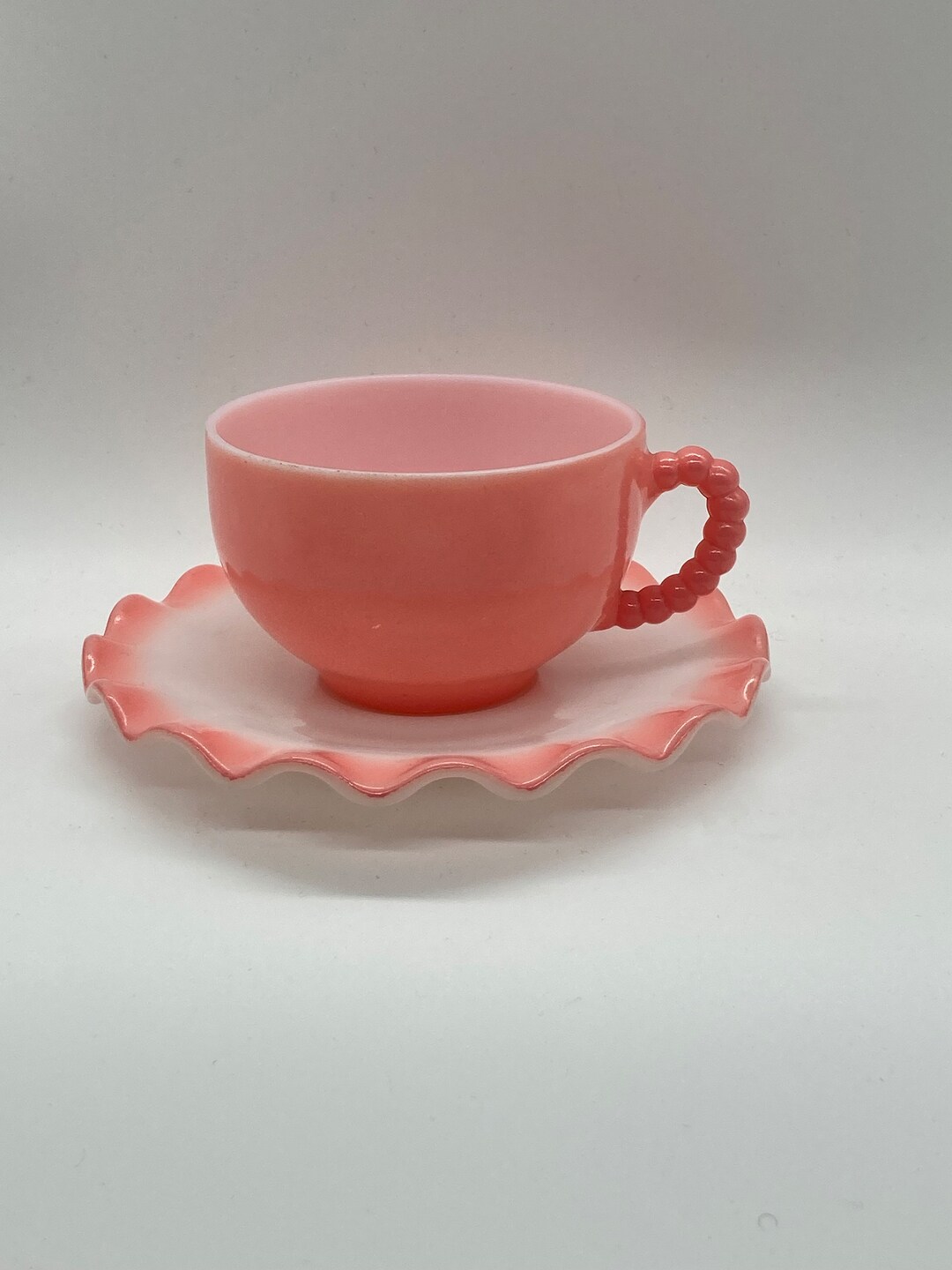 Pink Crinoline Hazel Atlas 1950s Tea Cup and Saucer Ball Handle Ruffle ...