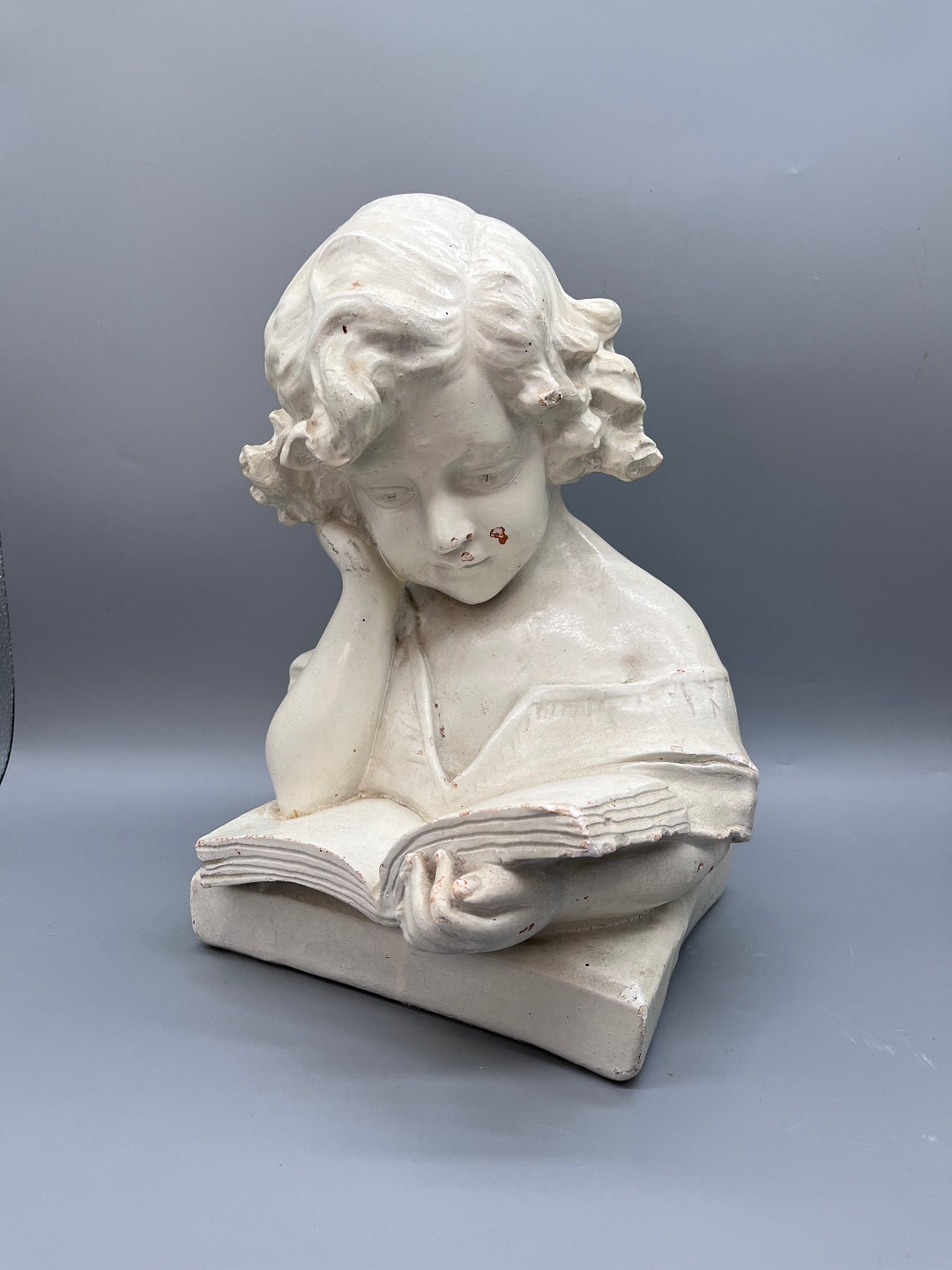 Antique Chalk Plaster Bust GIRL READING Early 20th Century French ...