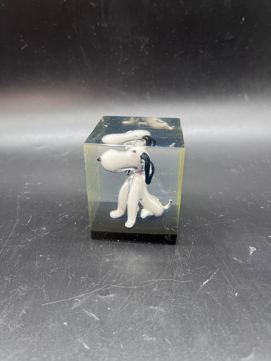 Vintage Unique SNOOPY Dog in Lucite Cube Paperweight/desk Decor ...