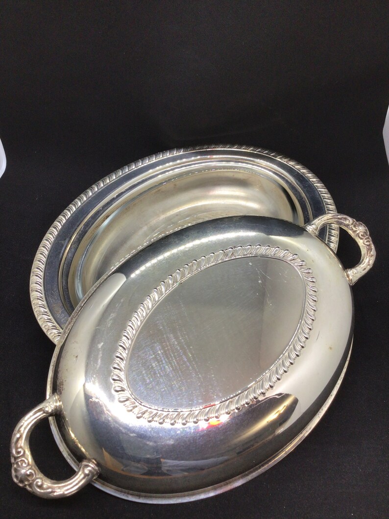 Silver Plate Oval Covered Elegant Casserole Glass Insert Dish 3 Pc ...