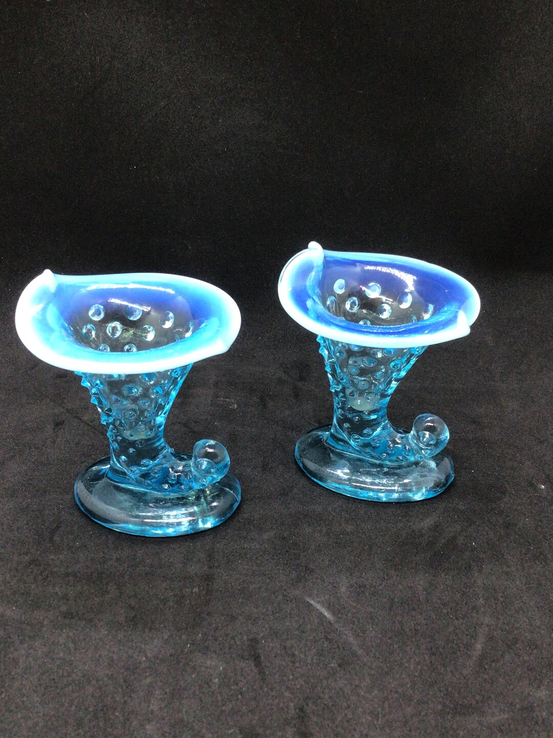Fenton Turquoise Hobnail Cornucopia Vases Set of 2 1950s - Etsy