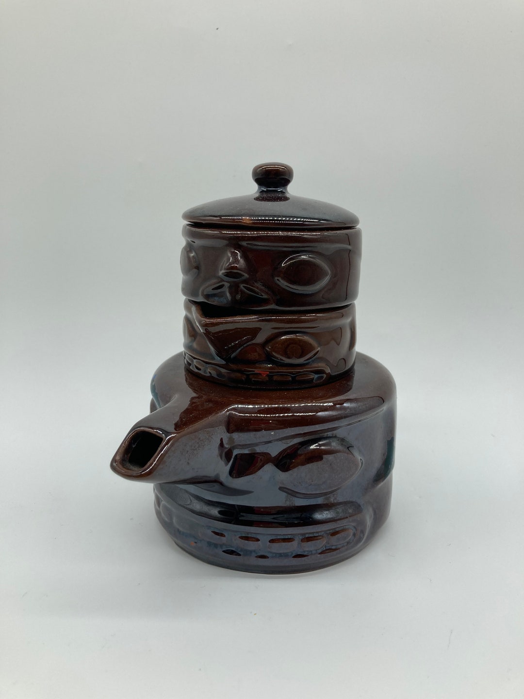 Hawaiian Tiki 4pc Individual Tea Pot/cup/creamer Brown Circa 1950 Retro ...