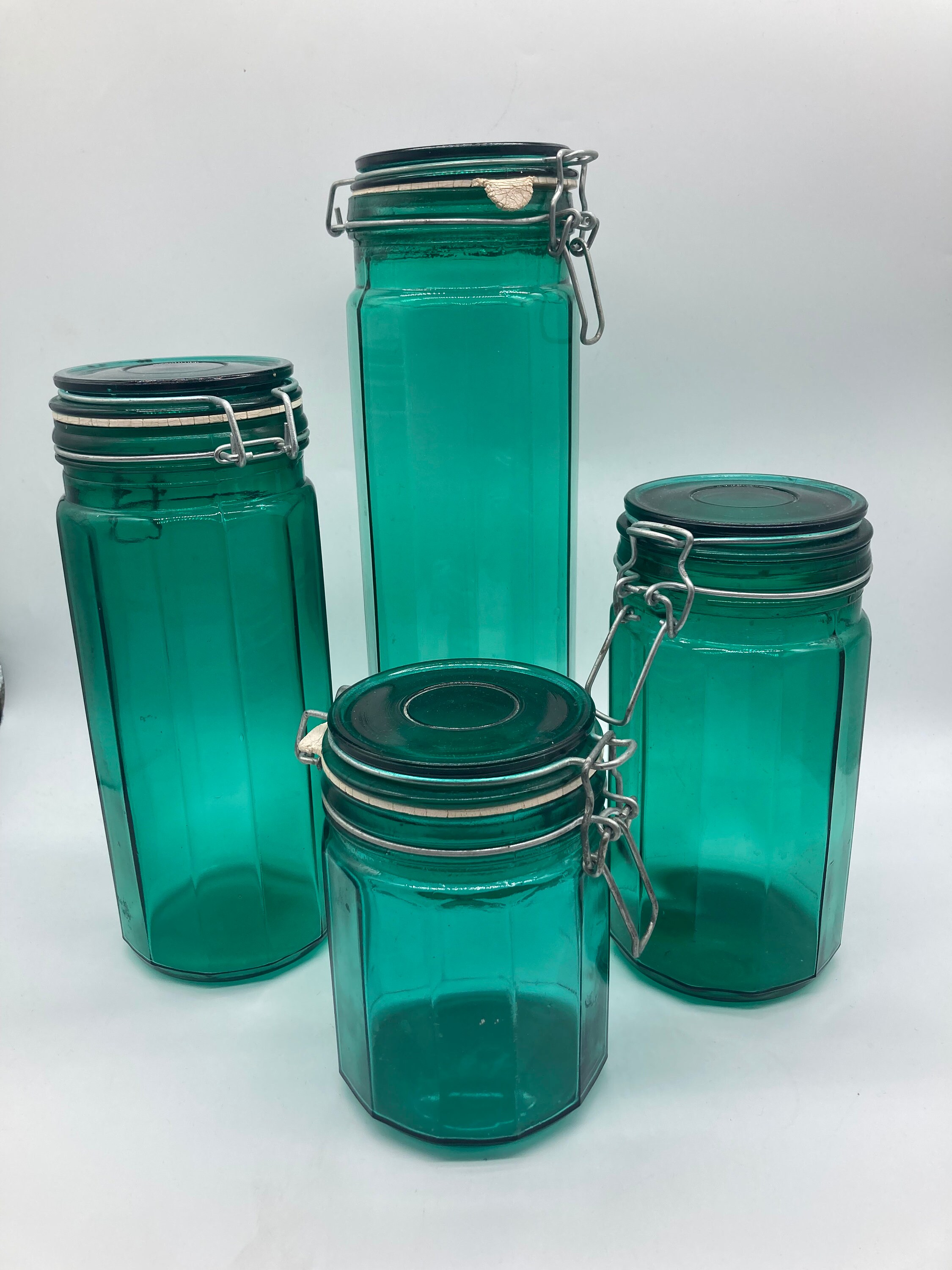 Emerald Green Vintage Kitchen Canisters Glass Storage Jars - Etsy