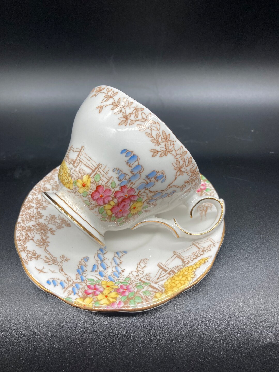 Vintage Bell China Tea Cup and Saucer, Floral Gilt Trim, Fine Bone ...