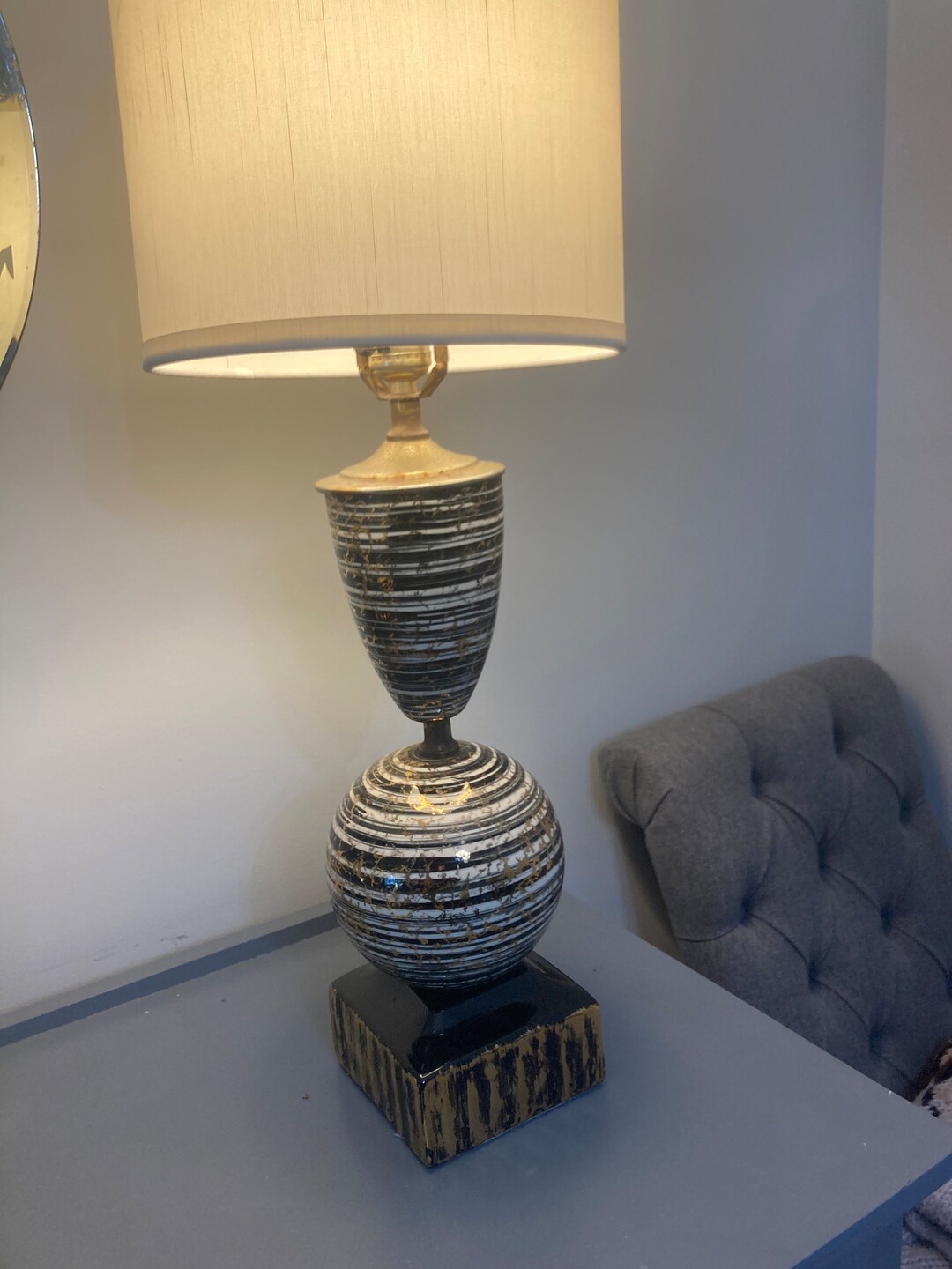 MCM Atomic Ceramic Table Lamp Black/gold/silver/grey Rare - Etsy