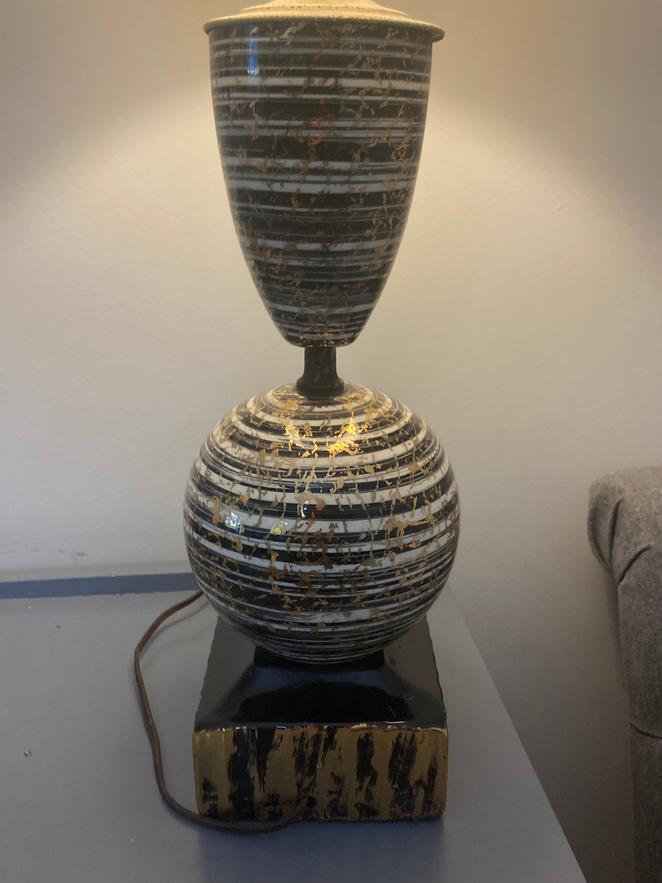 MCM Atomic Ceramic Table Lamp Black/gold/silver/grey Rare - Etsy