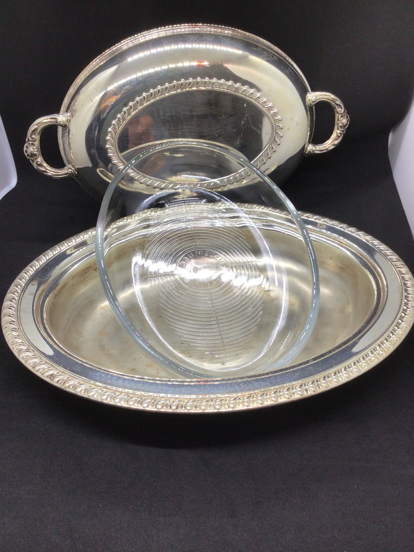 Silver Plate Oval Covered Elegant Casserole Glass Insert Dish 3 Pc ...