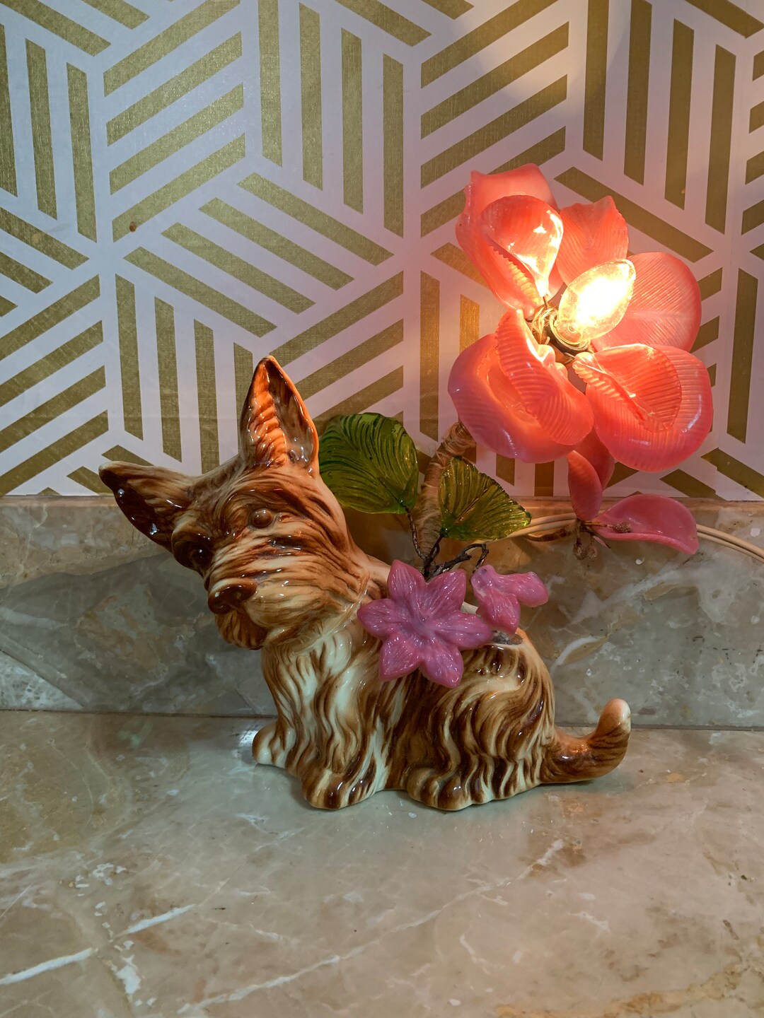 1950s Ceramic Scottie Dog Lamp Glass Flowers/leaves Rare Vintage Find ...