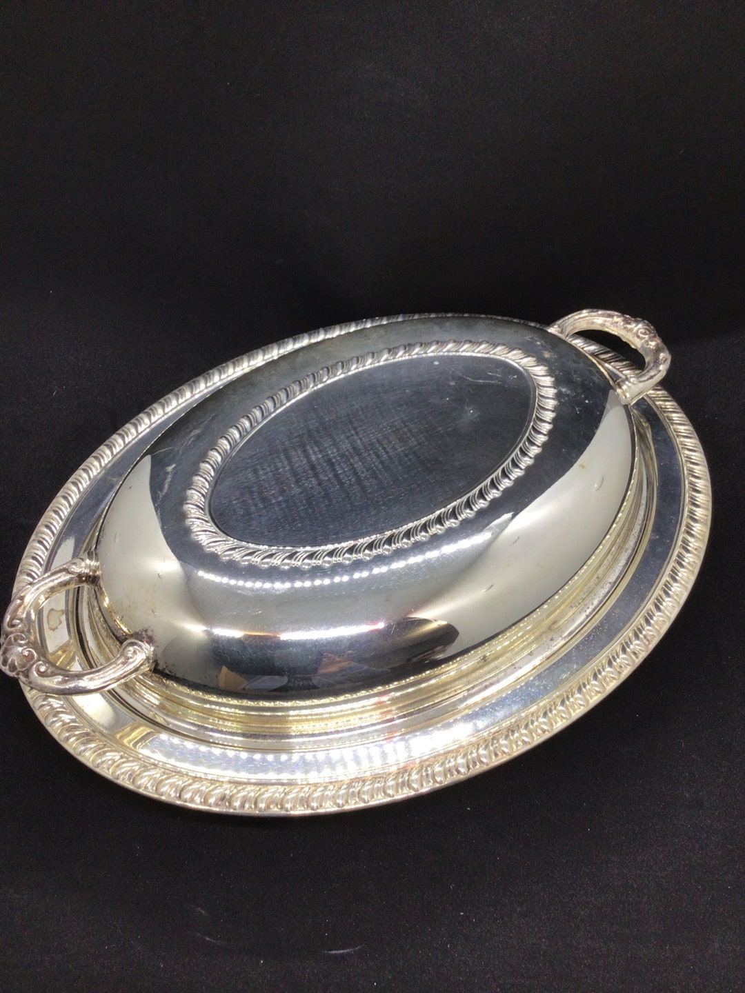 Silver Plate Oval Covered Elegant Casserole Glass Insert Dish 3 Pc ...