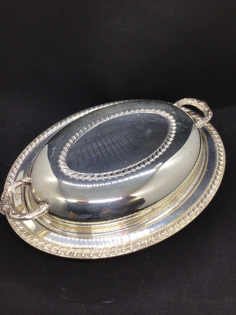 Silver Plate Oval Covered Elegant Casserole Glass Insert Dish 3 Pc ...