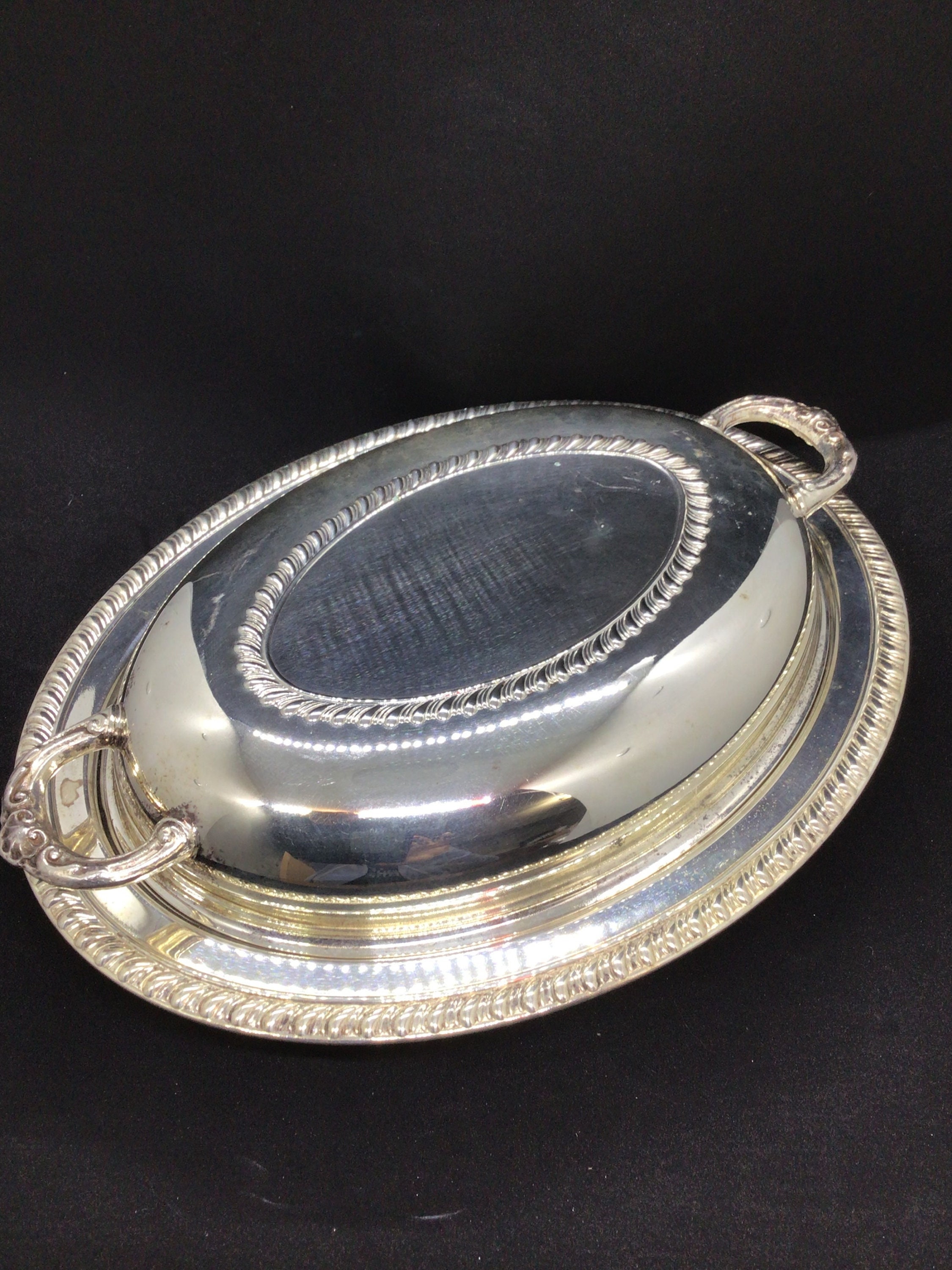 Silver Plate Oval Covered Elegant Casserole Glass Insert Dish 3 Pc ...