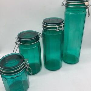 Emerald Green Vintage Kitchen Canisters Glass Storage Jars 4 Pieces ...