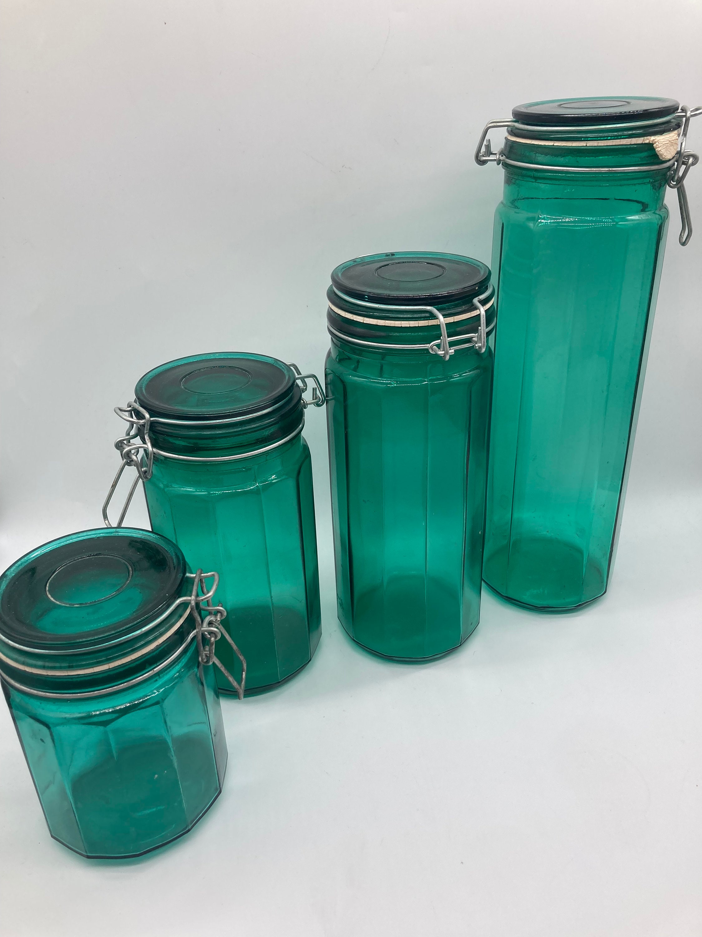 Emerald Green Vintage Kitchen Canisters Glass Storage Jars - Etsy