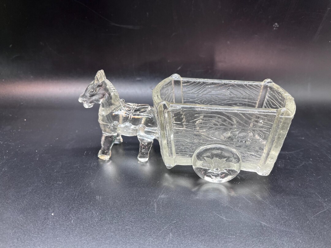 Vintage Glass Burro Donkey and Cart Planter Candy Dish Decor Pressed ...