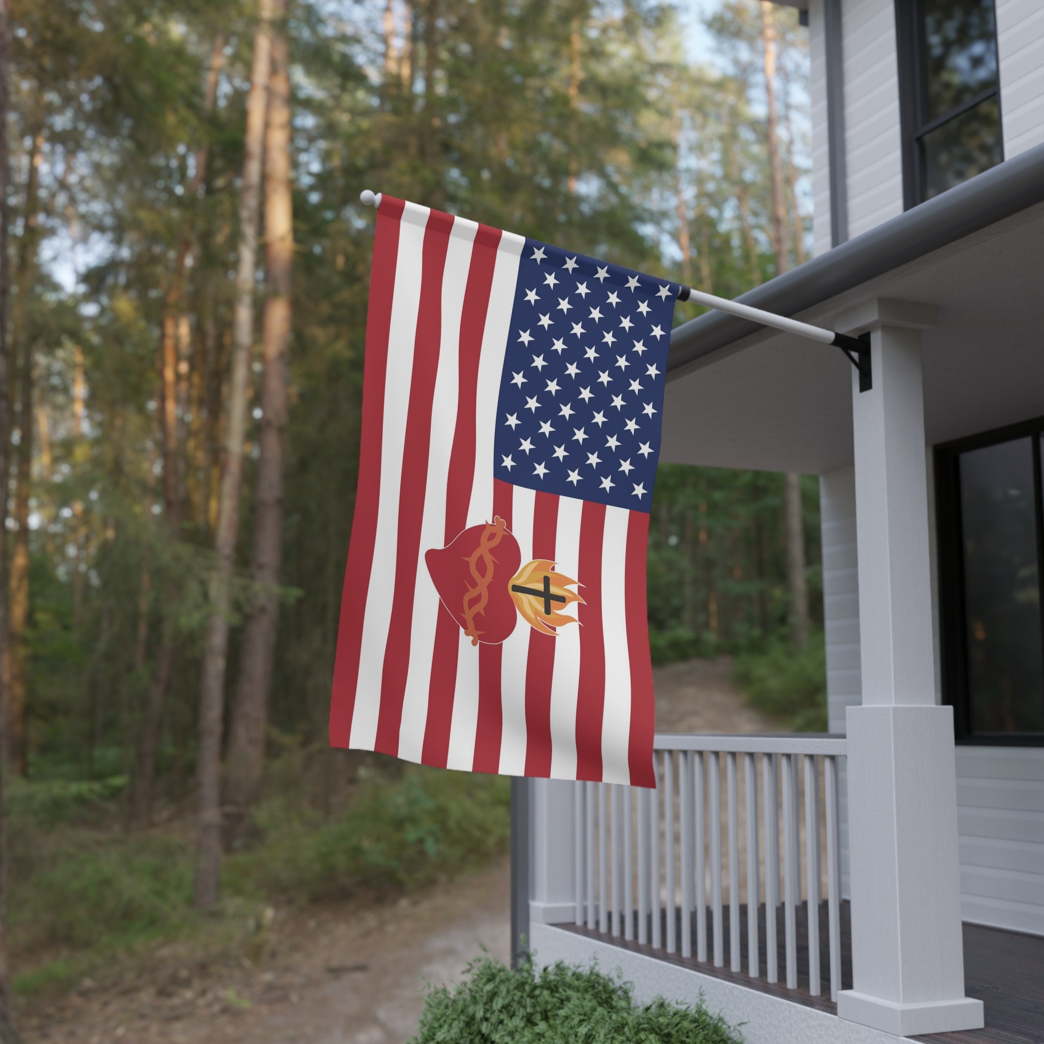 Sacred Heart USA Flag Christian Home Decor - Etsy
