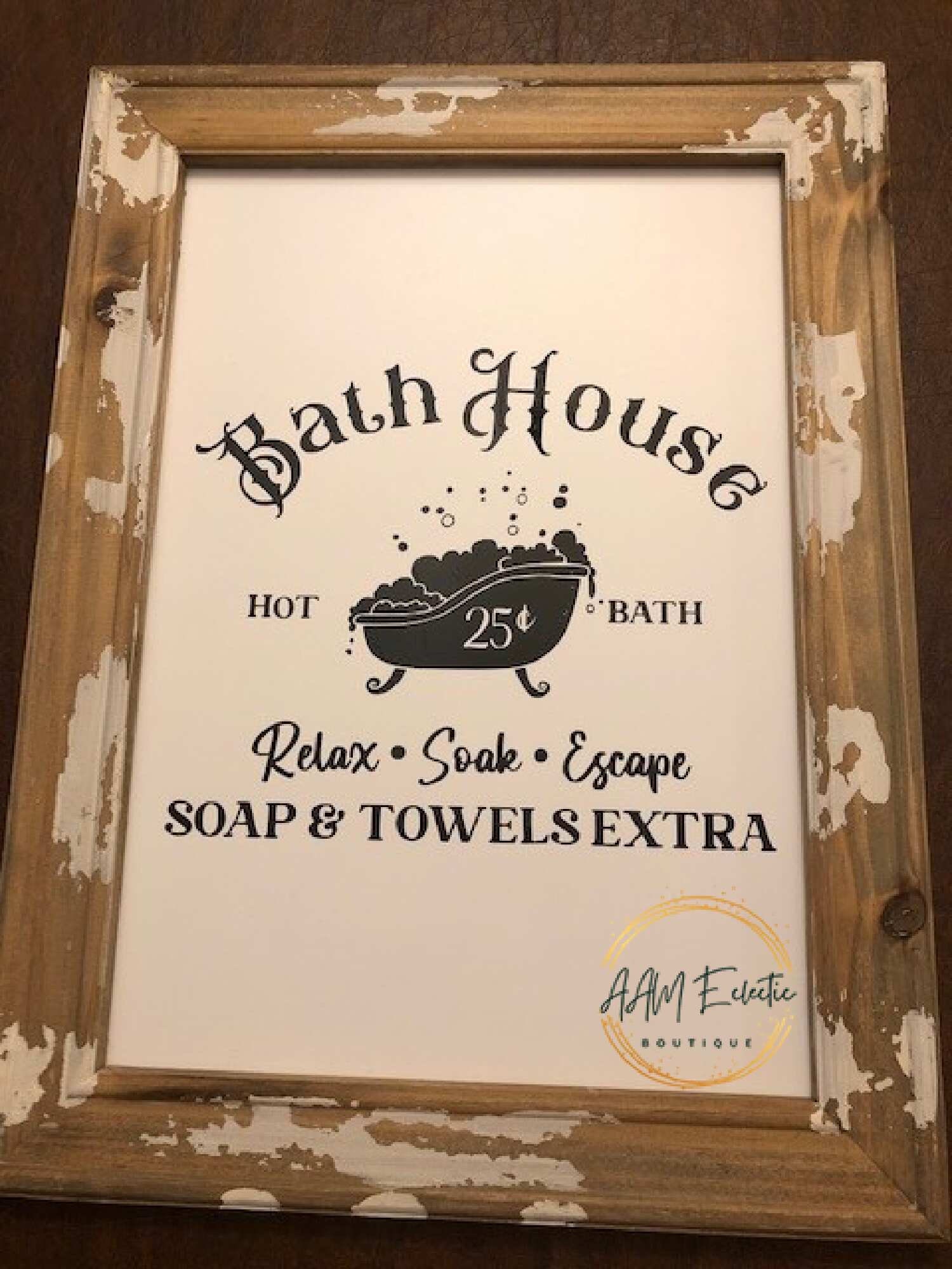 Bath House Sign With Distressed Frame - Etsy
